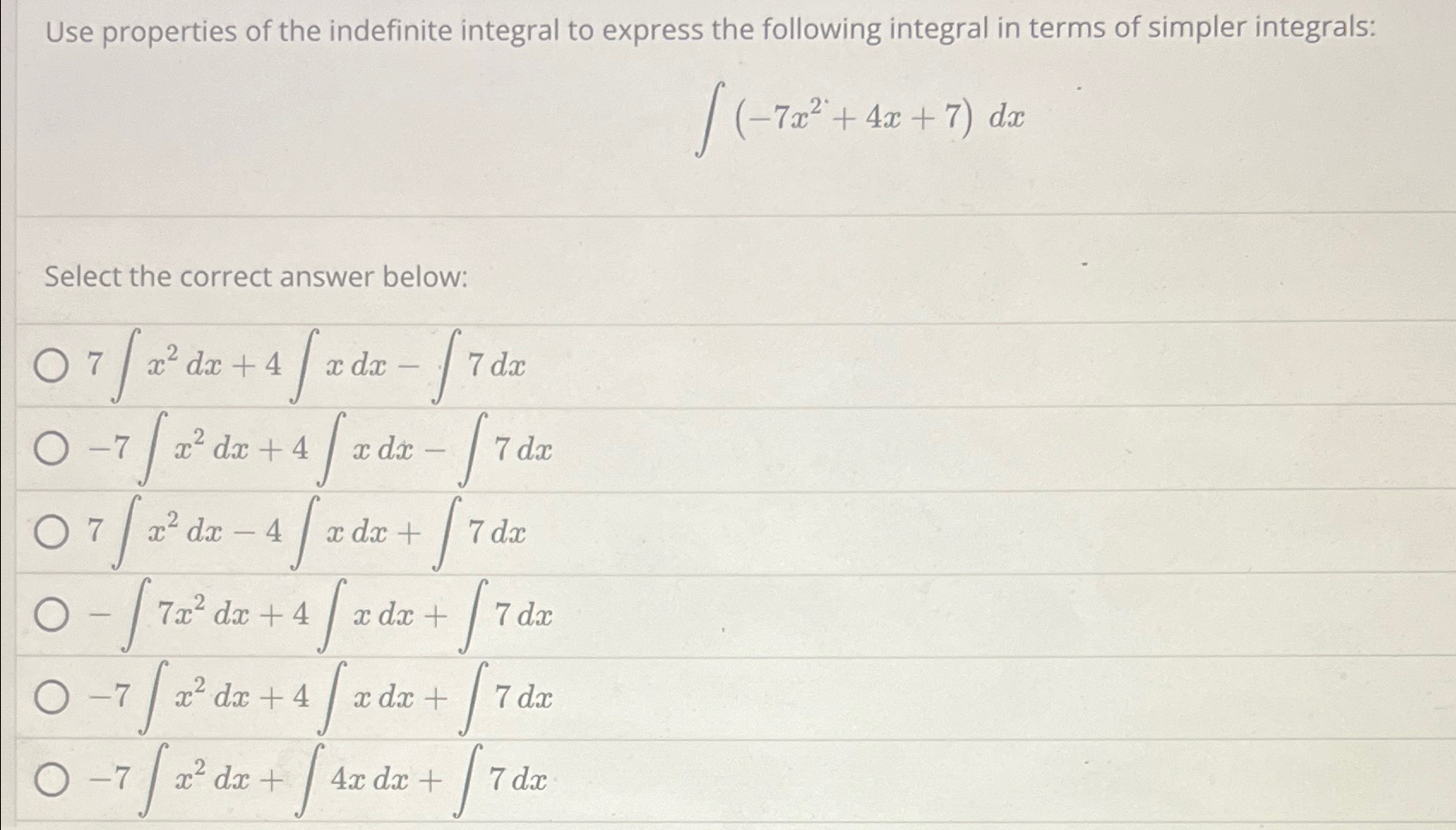 Solved Use properties of the indefinite integral to express | Chegg.com