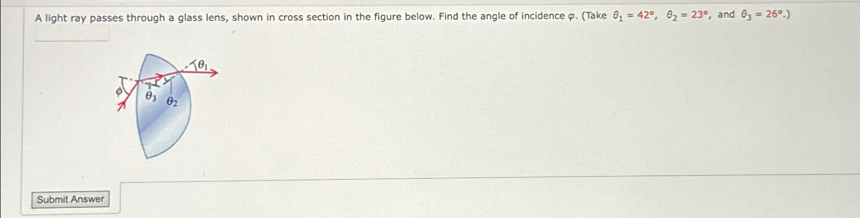 Solved A light ray passes through a glass lens, shown in | Chegg.com