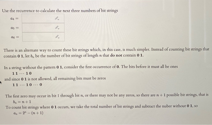 Let an be the number of bit strings of length n that | Chegg.com