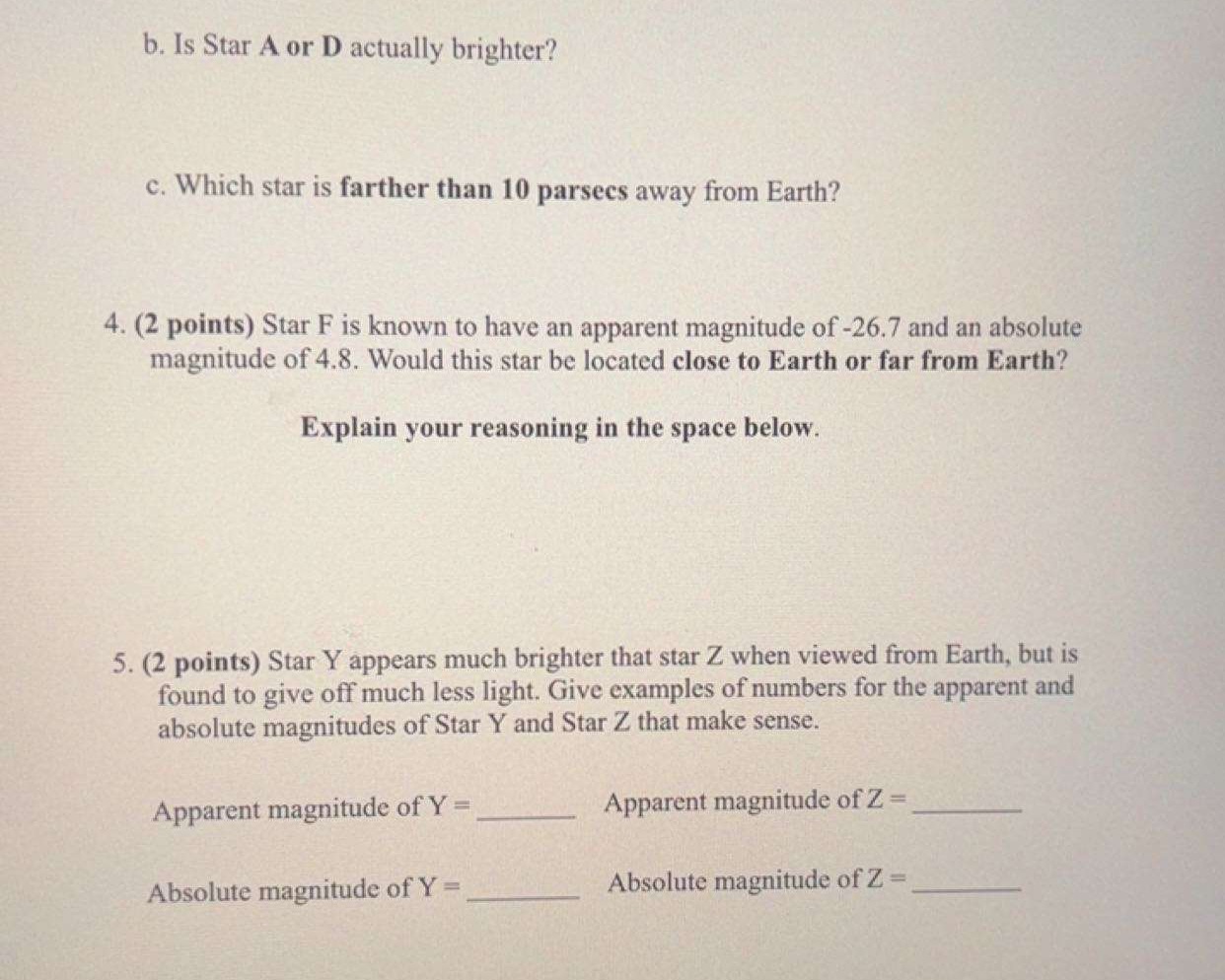 Solved Apparent and Absolute Magnitude of Stars(1 ﻿point) | Chegg.com