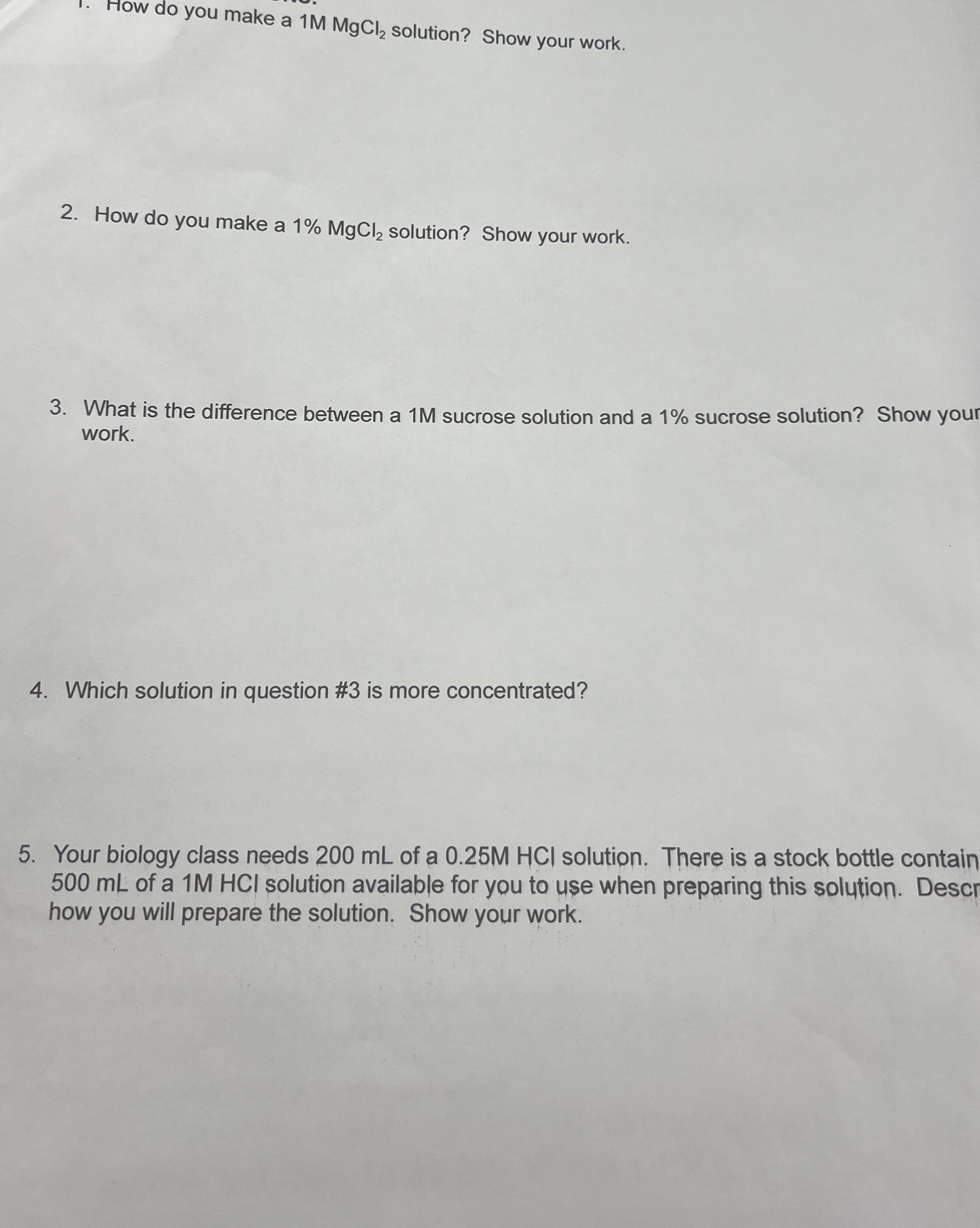 Solved How do you make a 1%MgCl2 ﻿solution? Show your | Chegg.com