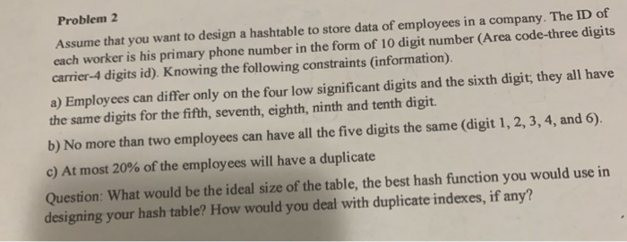 Solved Problem 2 Assume that you want to design a hashtable | Chegg.com