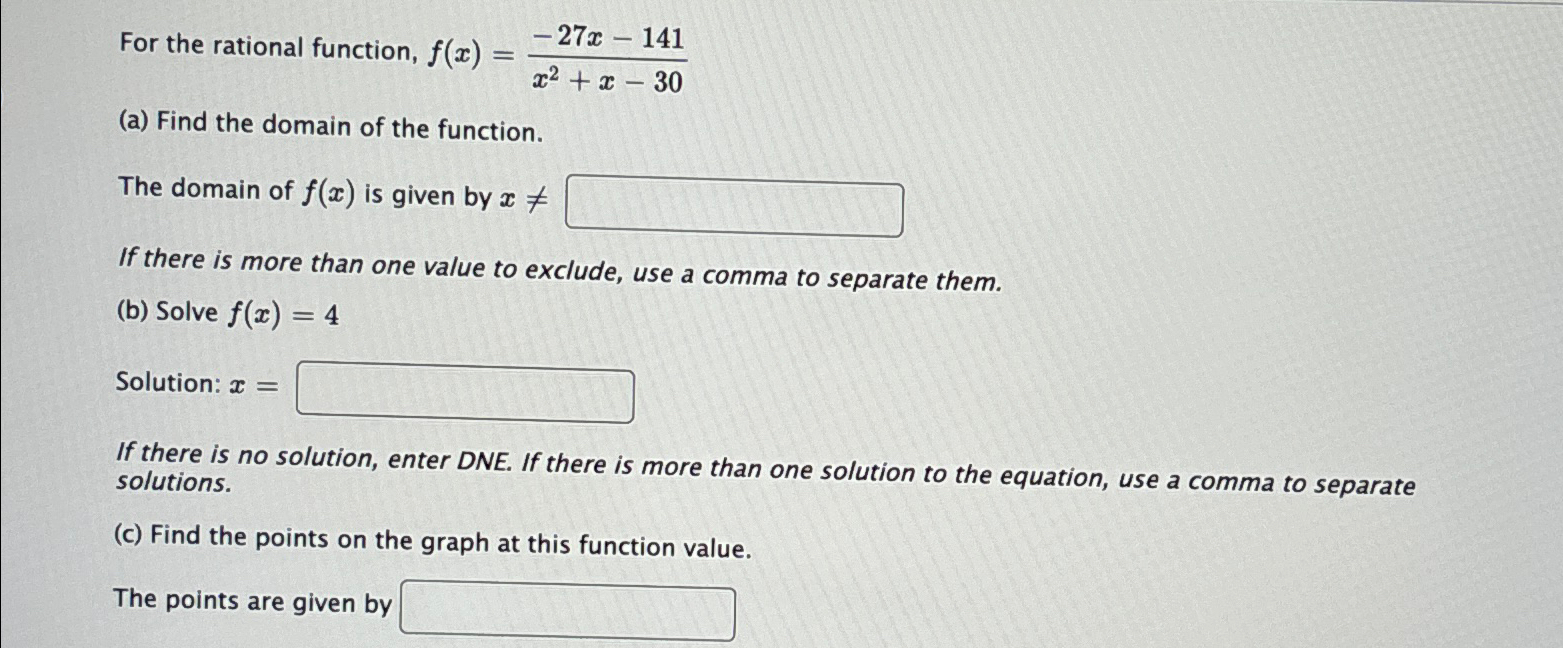 Solved For the rational function, f(x)=-27x-141x2+x-30(a) | Chegg.com