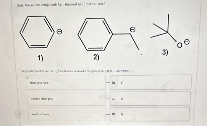 Solved Order the anionic compounds from the most basic to | Chegg.com
