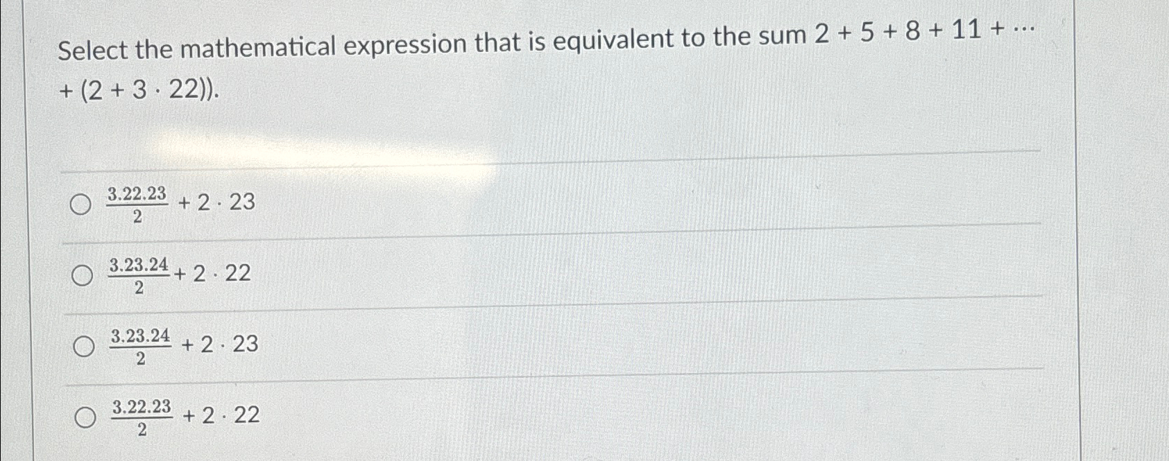 Solved Select the mathematical expression that is equivalent | Chegg.com