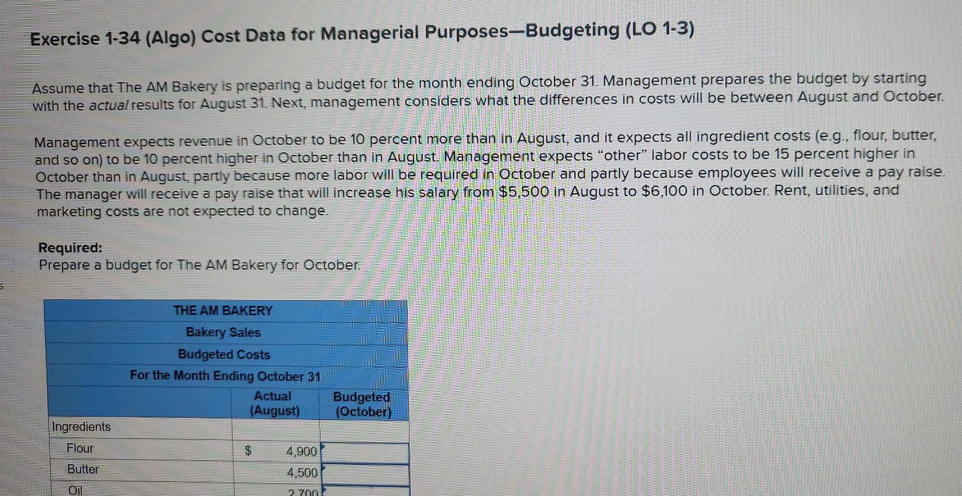 Solved Exercise 1-34 (Algo) Cost Data for Managerial | Chegg.com