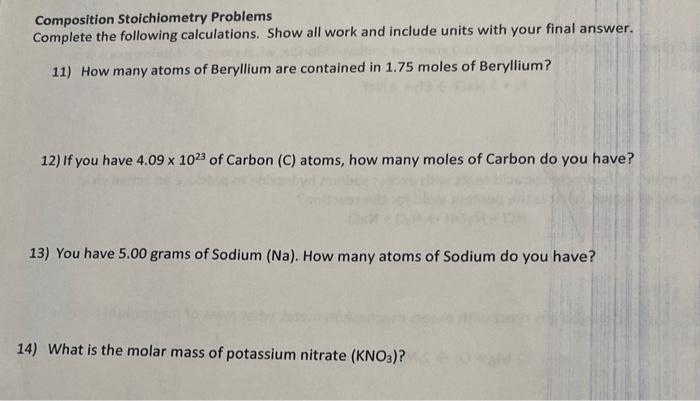 Solved Composition Stoichiometry Problems Complete the | Chegg.com