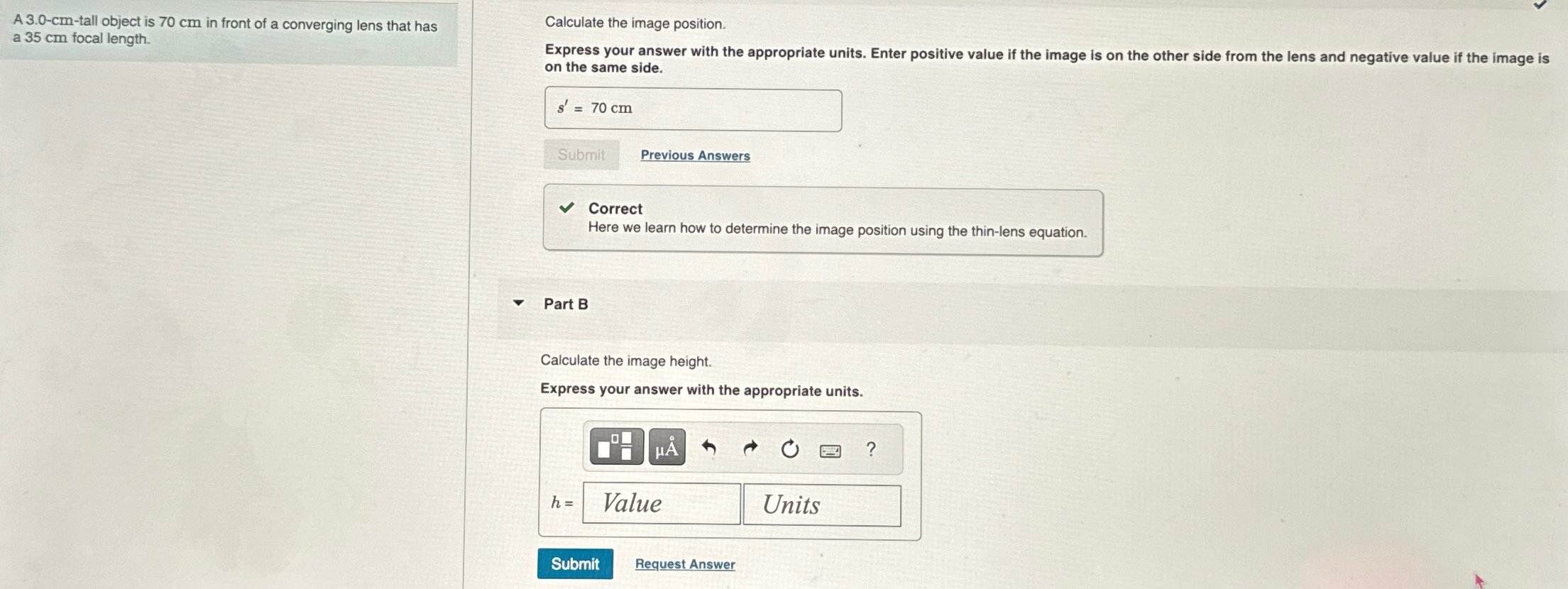 Solved A 3.0-cm-tall object is 70cm ﻿in front of a | Chegg.com