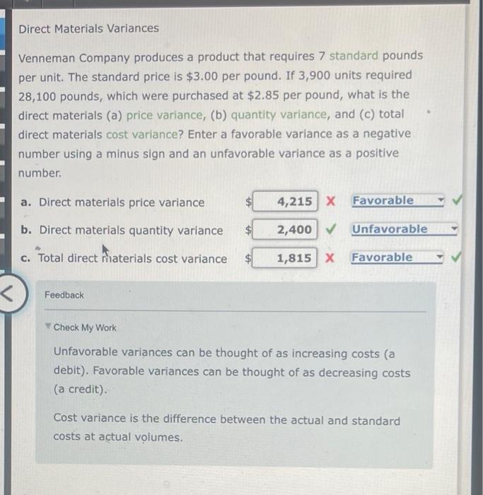 Solved Direct Materials Variances Venneman Company produces | Chegg.com