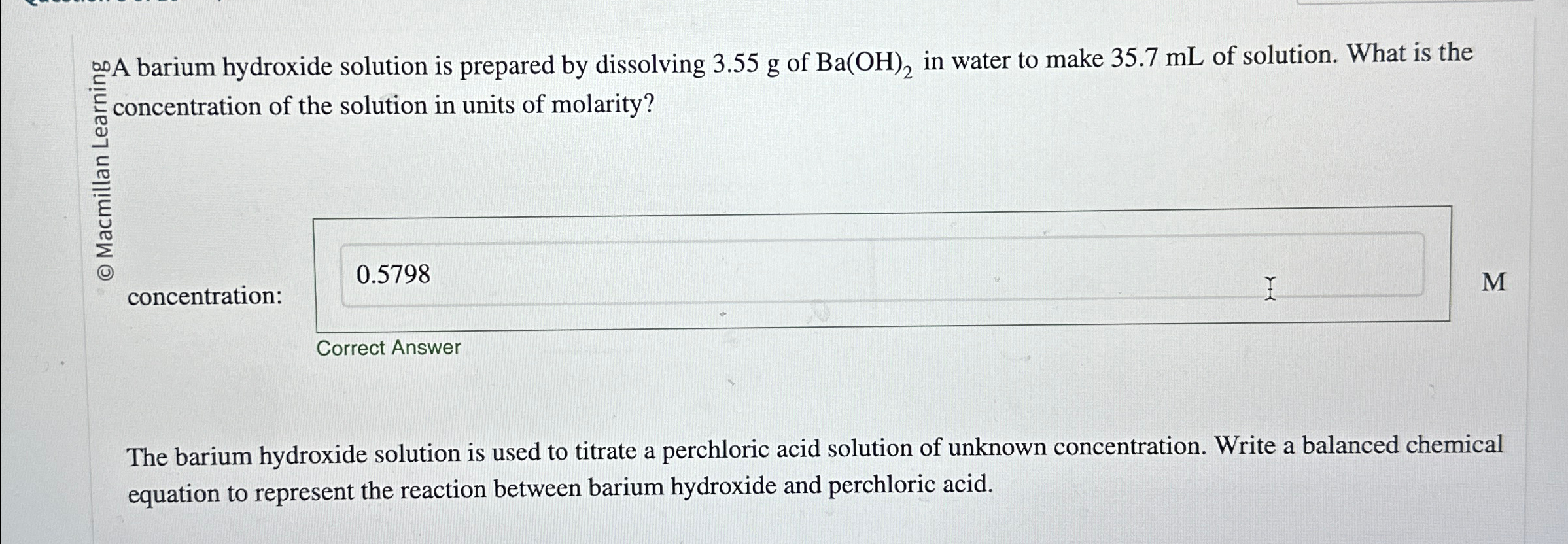 Solved barium hydroxide solution is prepared by dissolving | Chegg.com