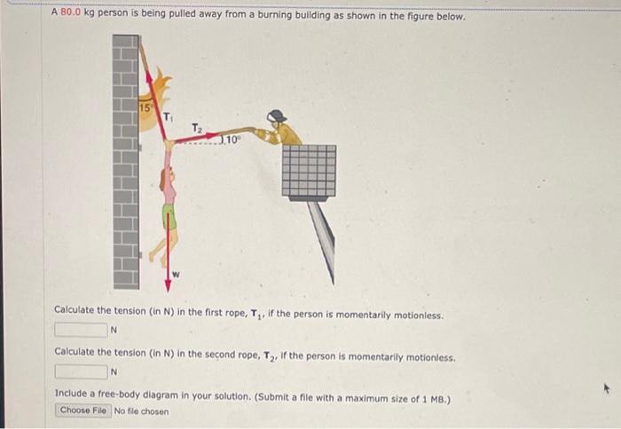 Solved A 80.0 kg person is being pulled away from a burning | Chegg.com