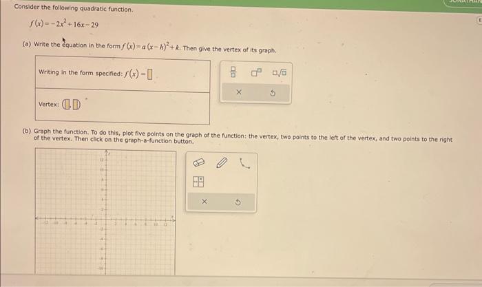 Solved Consider The Following Quadratic Function