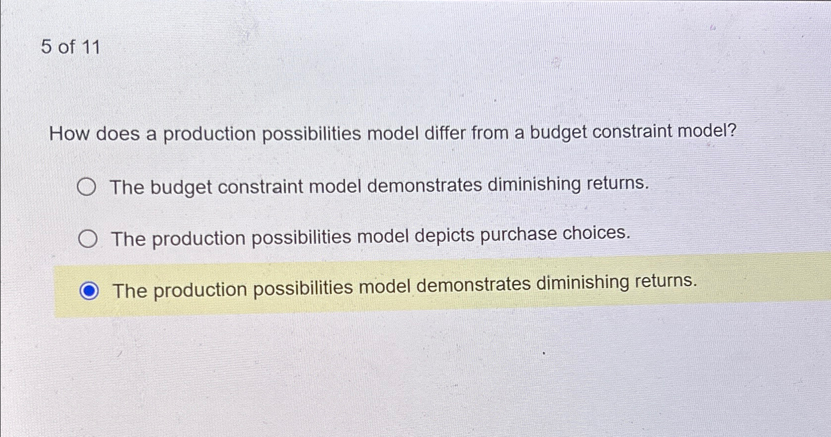 Solved 5 ﻿of 11How does a production possibilities model | Chegg.com