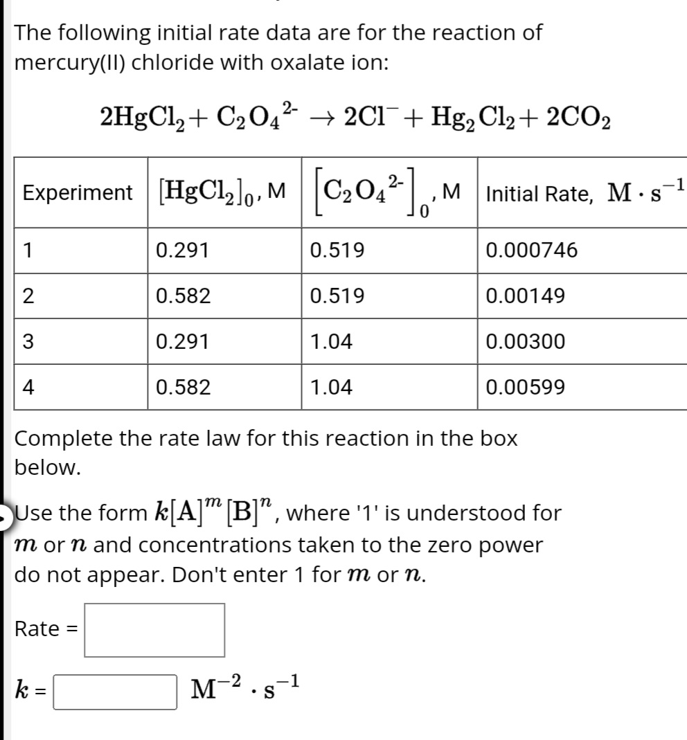 Solved The following initial rate data are for the reaction | Chegg.com
