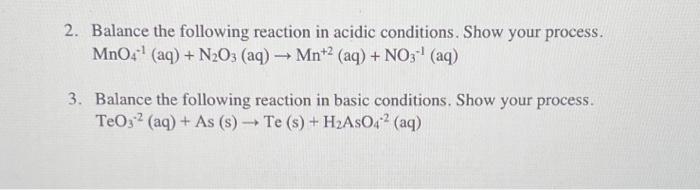 Solved 2. Balance the following reaction in acidic | Chegg.com
