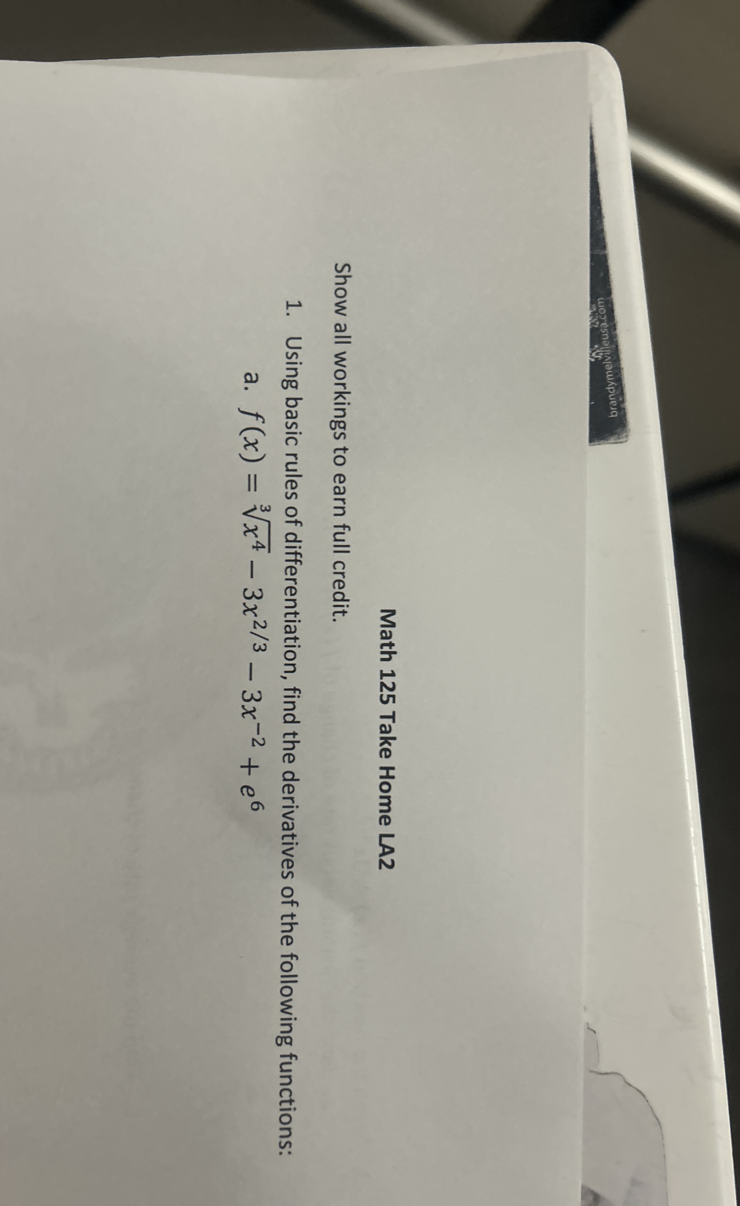 Solved Math 125 ﻿Take Home LA2Show all workings to earn full | Chegg.com