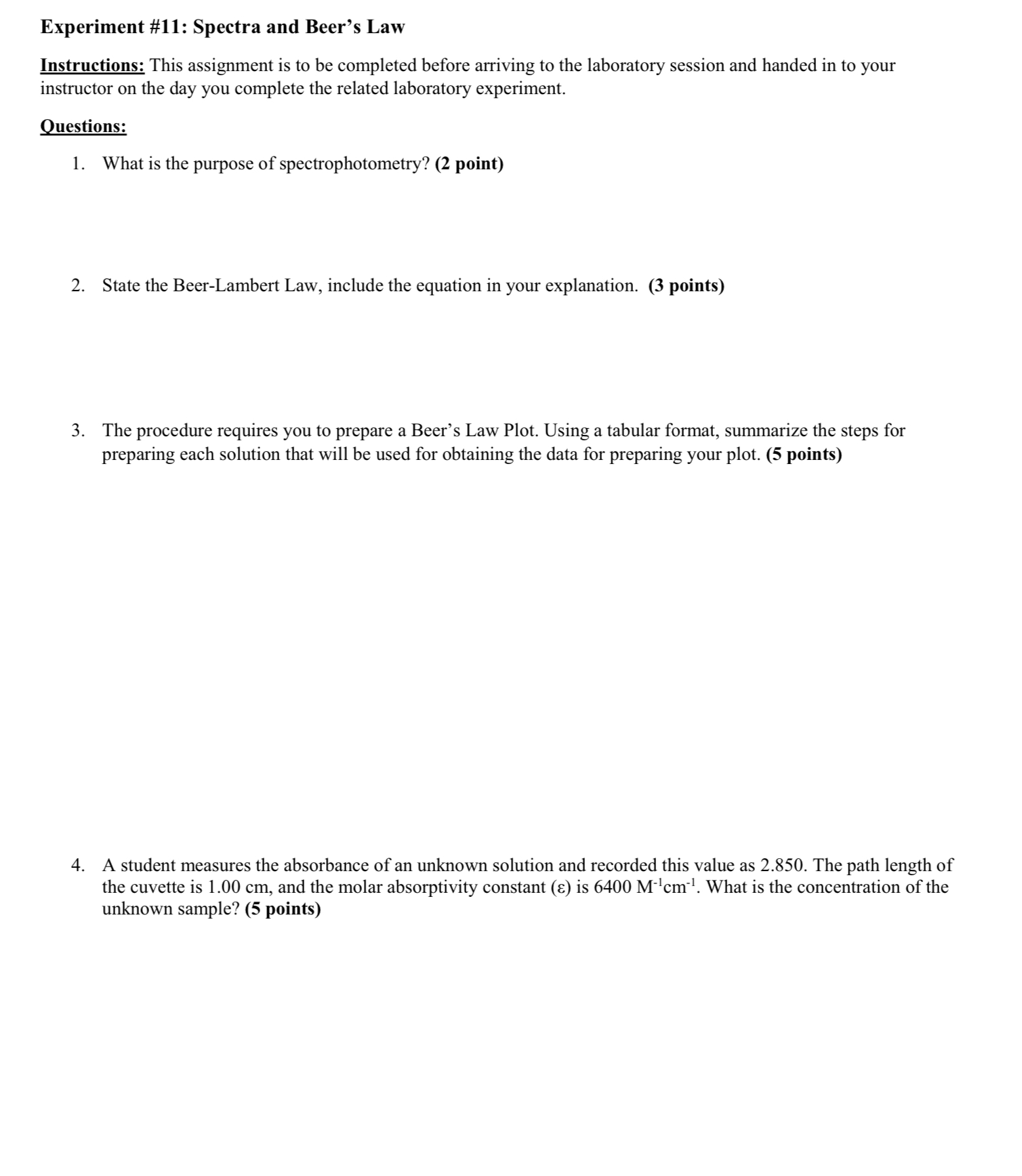 Solved Experiment #11: Spectra and Beer's LawInstructions: | Chegg.com
