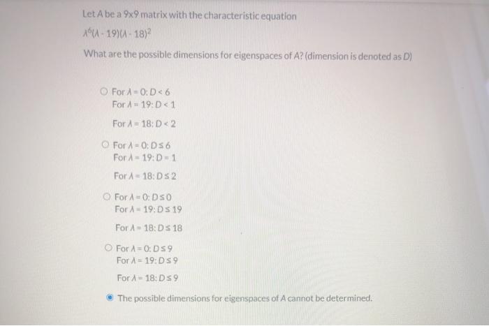 Solved Let A be a 9x9 matrix with the characteristic | Chegg.com