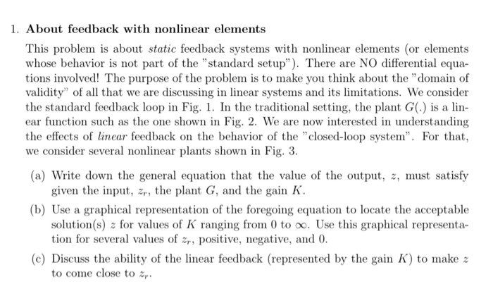 Solved 1. About feedback with nonlinear elements This | Chegg.com