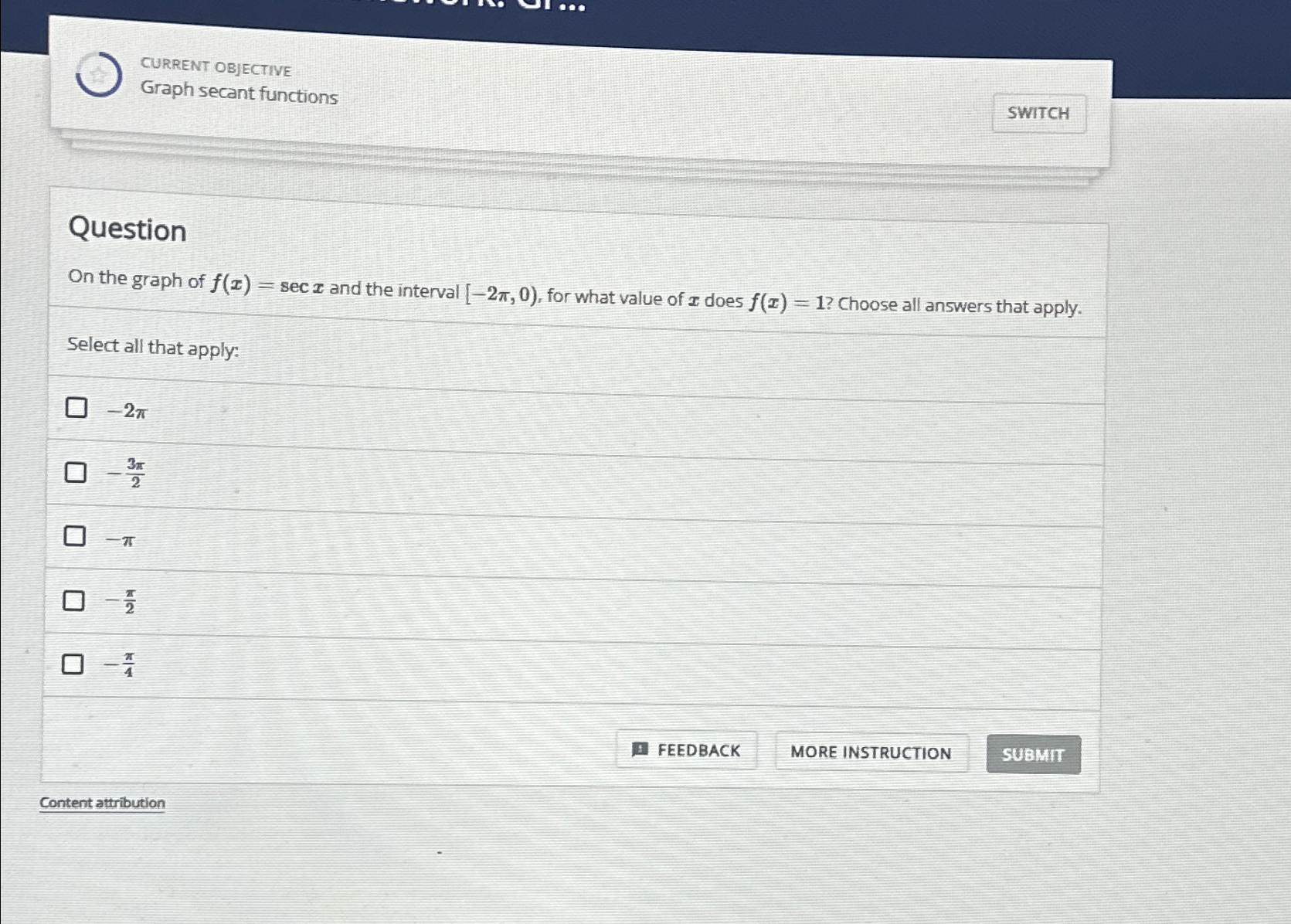 Solved CURRENT OBJECTIVEGraph secant | Chegg.com