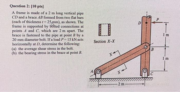 Solved A frame is made of a 2 m long vertical pipe CD and a | Chegg.com