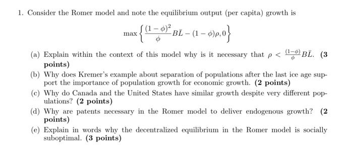 Consider the Romer model and note the equilibrium | Chegg.com
