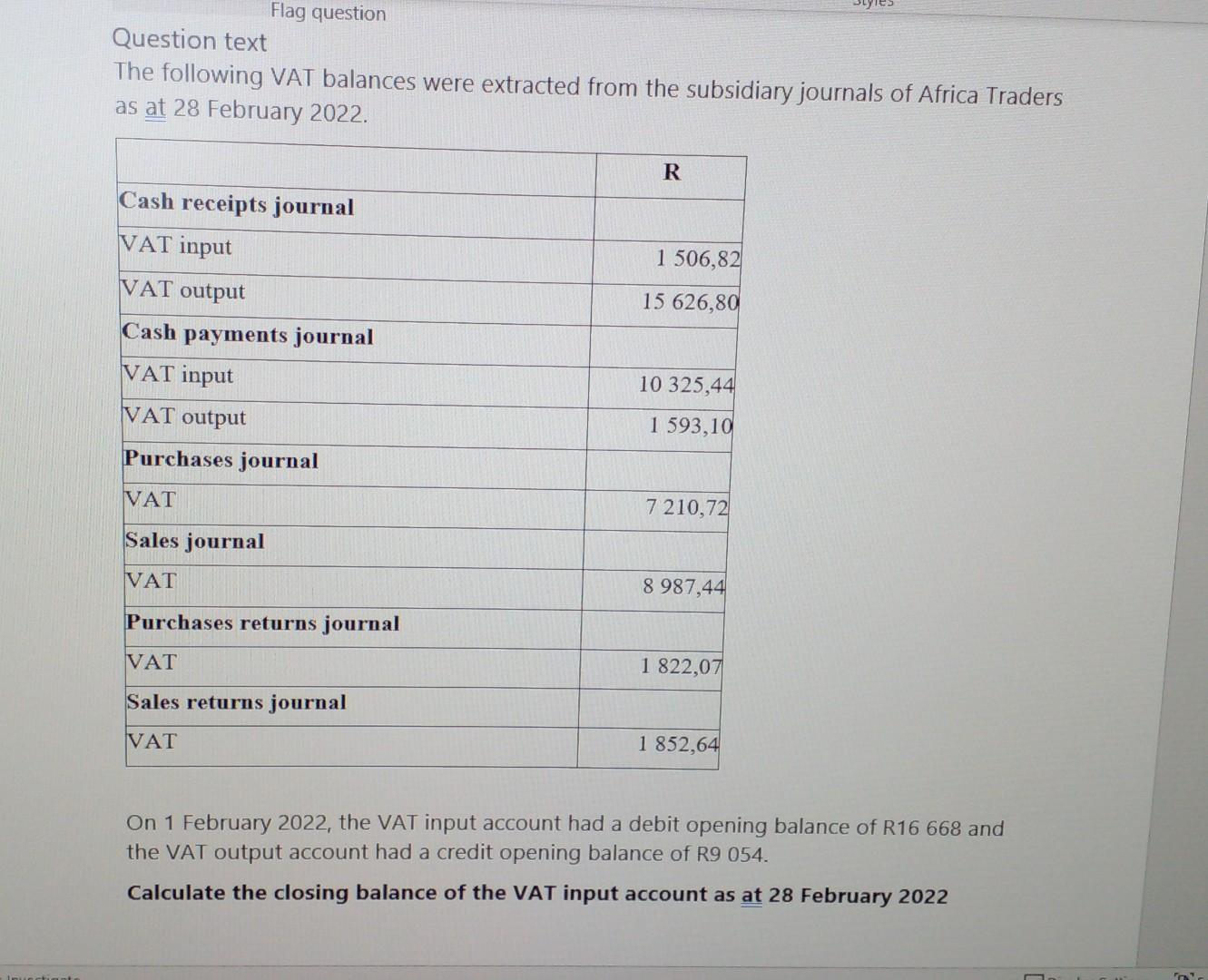 Solved Question text The following VAT balances were | Chegg.com