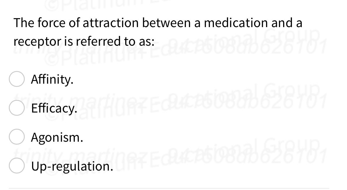 Solved The force of attraction between a medication and a | Chegg.com