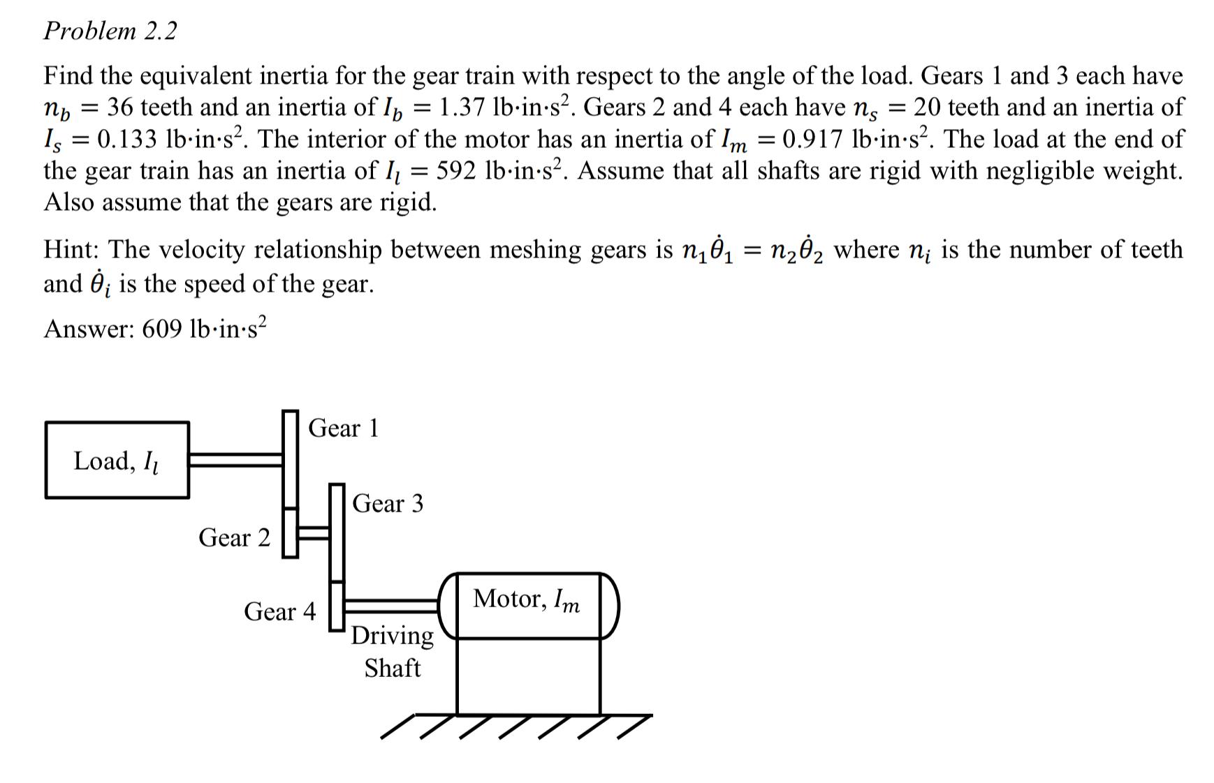 Solved Problem 2.2Find the equivalent inertia for the gear | Chegg.com