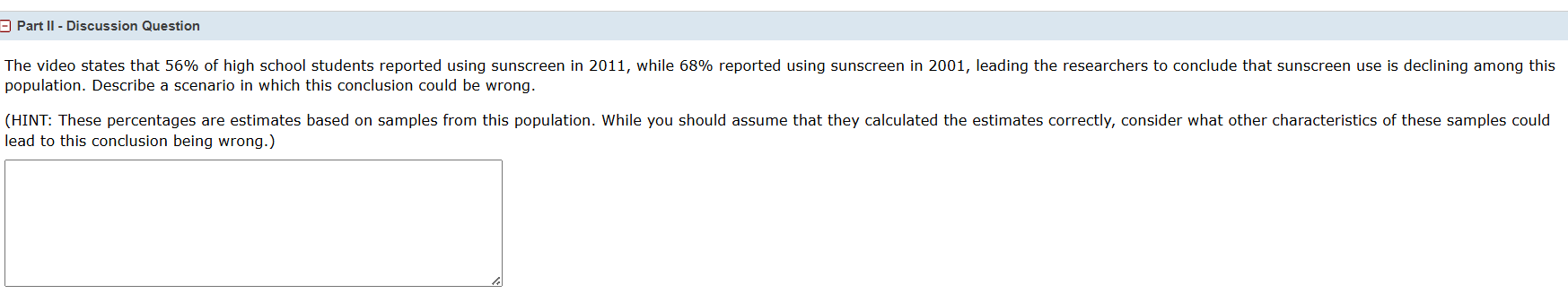 Solved Part II - ﻿Discussion Question population. Describe a | Chegg.com