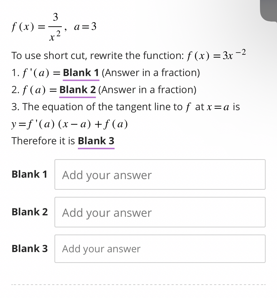 Solved f(x)=3x2,a=3To use short cut, rewrite the function: | Chegg.com