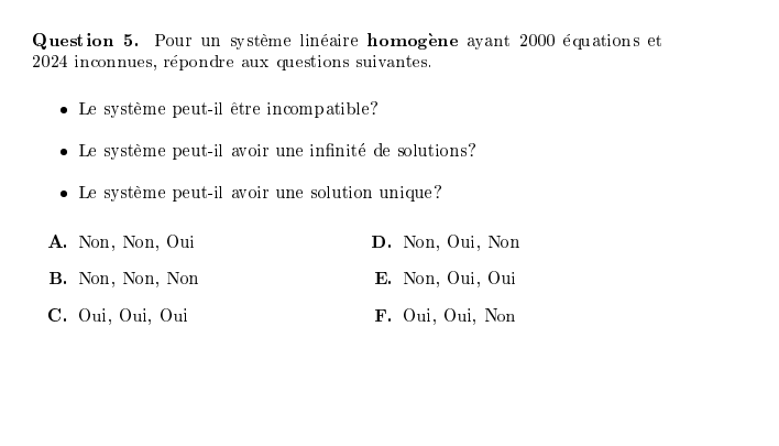 Question 5. ﻿Pour un système linéaire homogène ayant | Chegg.com