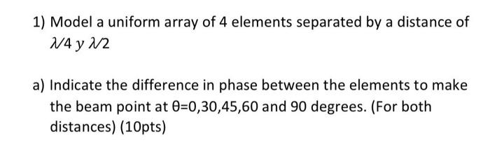 Solved 1) Model a uniform array of 4 elements separated by a | Chegg.com