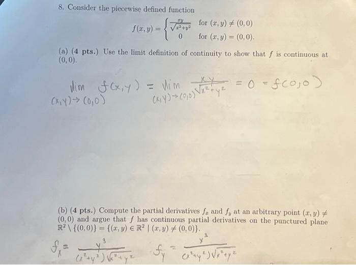 Solved 8. Consider the piecewise defined function | Chegg.com