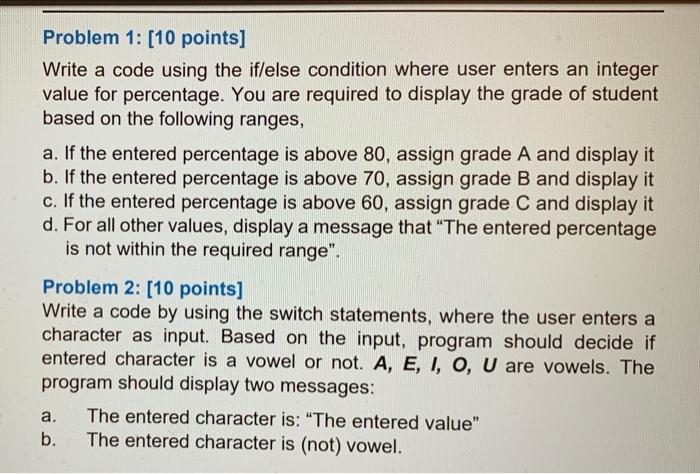 Solved Problem 1 10 Points Write A Code Using The If Else Chegg