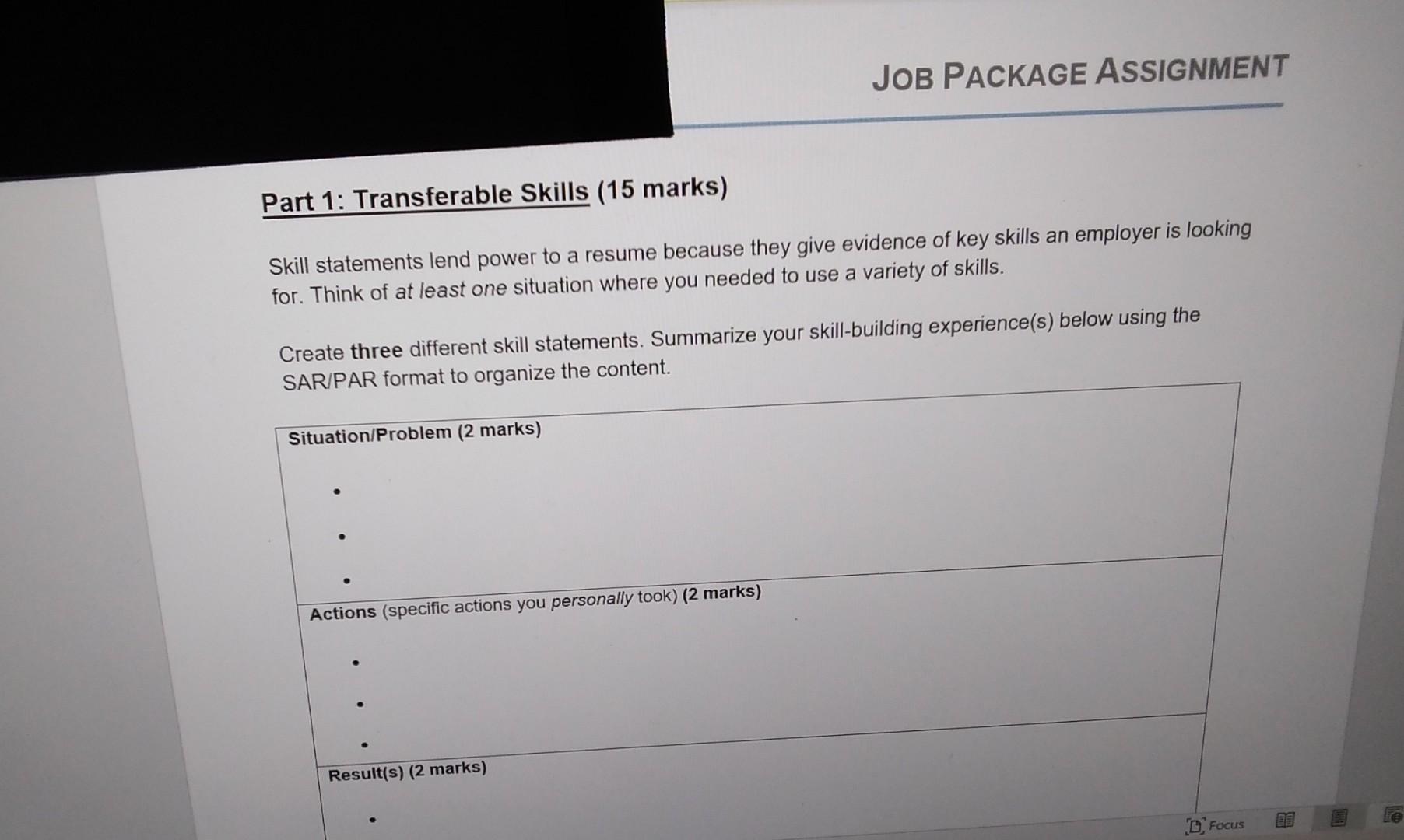Part 1: Transferable Skills (15 marks) Skill | Chegg.com