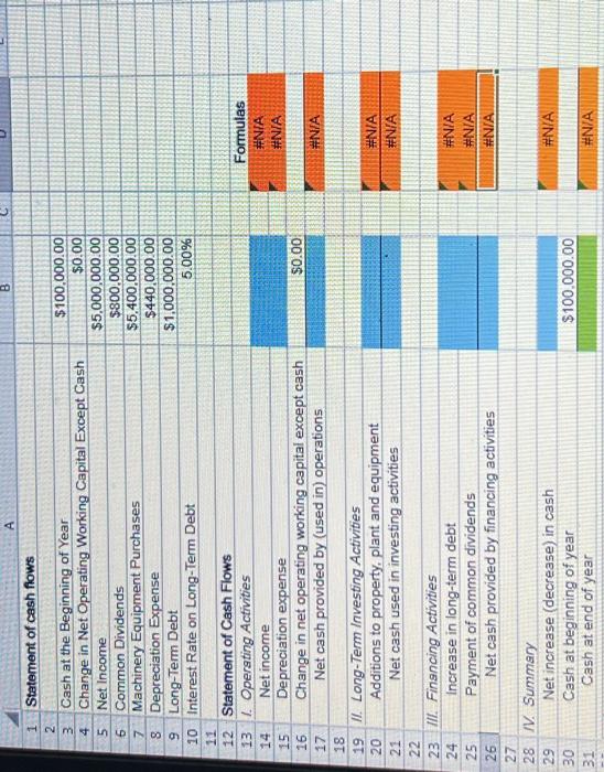 Solved Excel Online Structured Activity: Statement of cash | Chegg.com