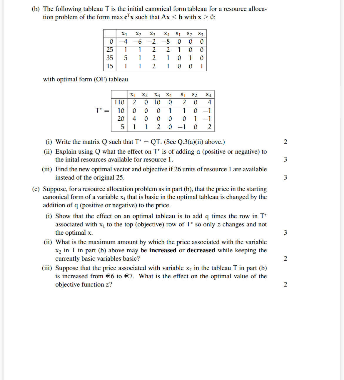 Solved (b) ﻿The following tableau T ﻿is the initial | Chegg.com