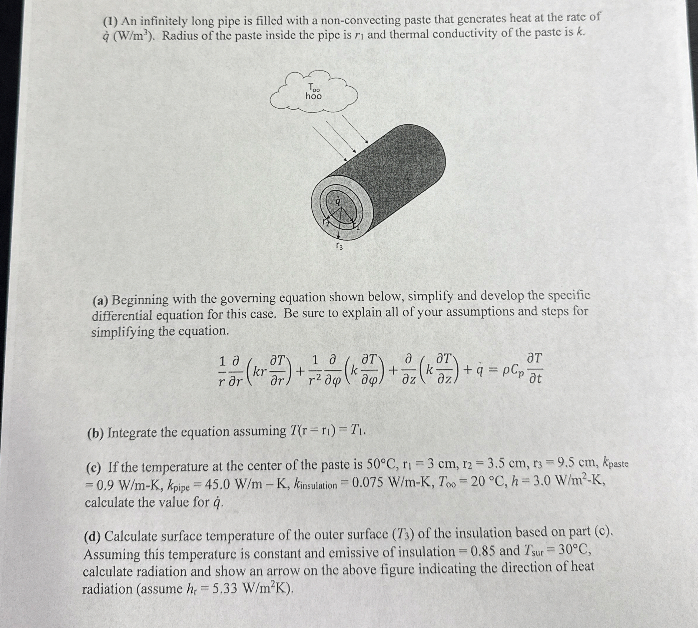 Solved (1) ﻿An infinitely long pipe is filled with a | Chegg.com