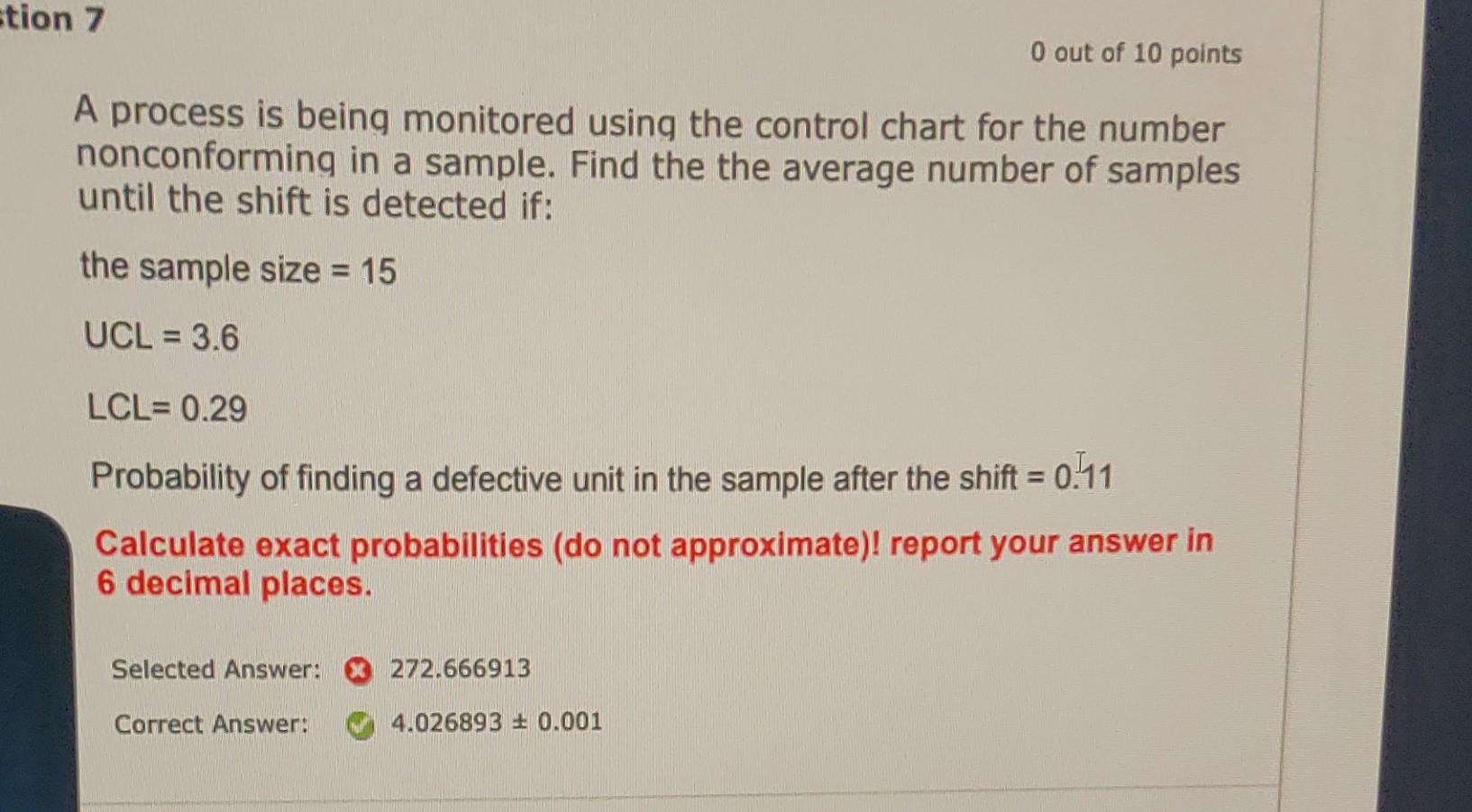 Solved A process is being monitored using the control chart | Chegg.com