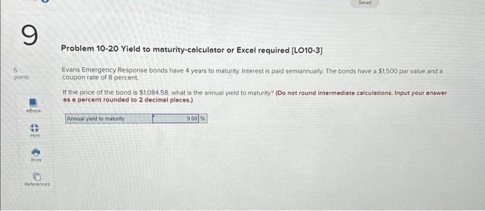 Solved Problem 10.20 Yield to maturity-calculator or Excel | Chegg.com
