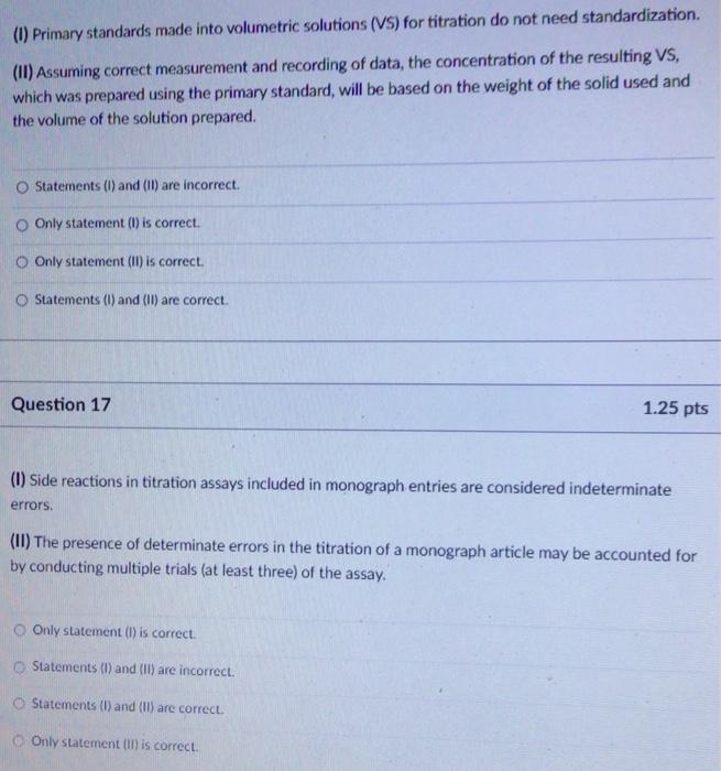 Solved (1) Primary standards made into volumetric solutions | Chegg.com