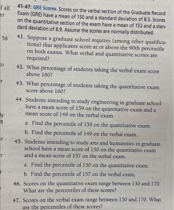 Solved 41-47: GRE Scores. Scores on the verbal section of | Chegg.com