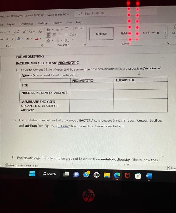 Solved PRELAB QUESTIONS BACTERIA AND ARCHAEA ARE PROKARYOTIC | Chegg.com
