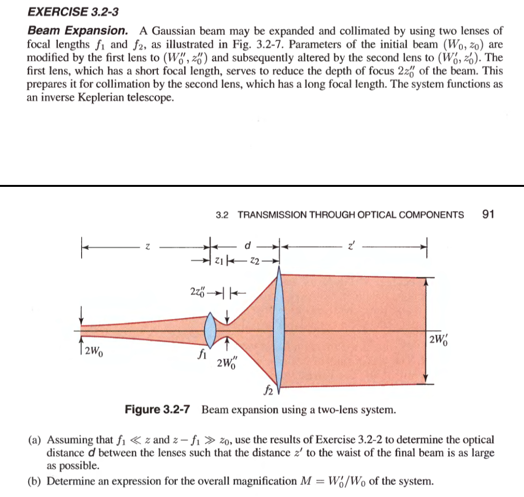 Solved EXERCISE 3.2-3 Beam Expansion. A Gaussian beam may be | Chegg.com