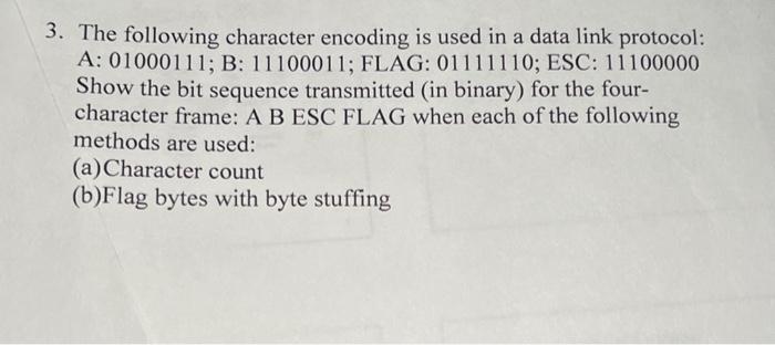 Solved 3. The following character encoding is used in a data | Chegg.com