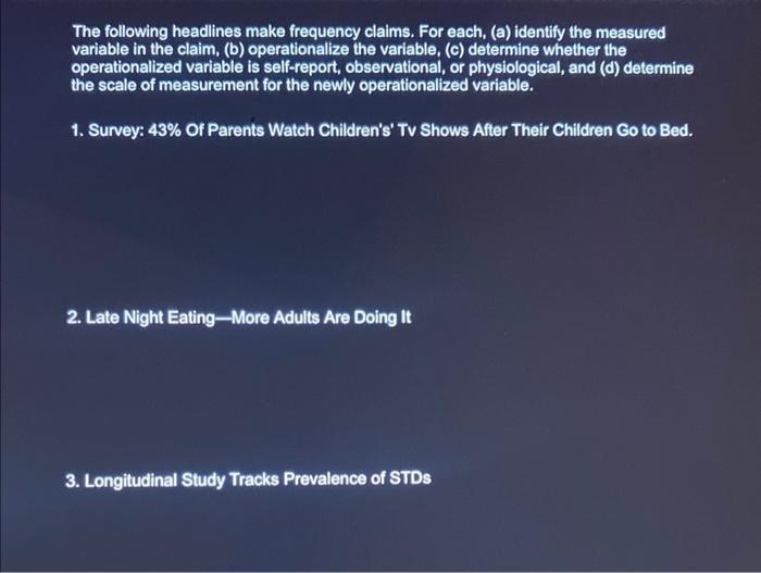 Solved The following headlines make frequency claims. For | Chegg.com