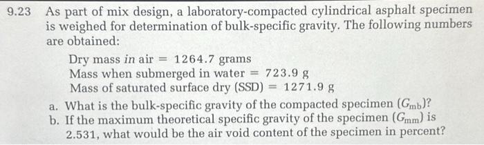 Solved .23 As part of mix design, a laboratory-compacted | Chegg.com