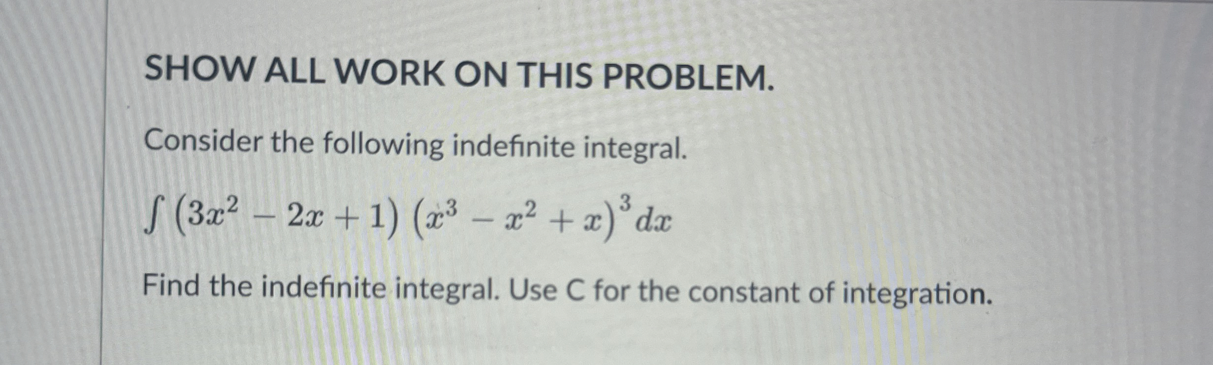 Solved SHOW ALL WORK ON THIS PROBLEM.Consider the following | Chegg.com