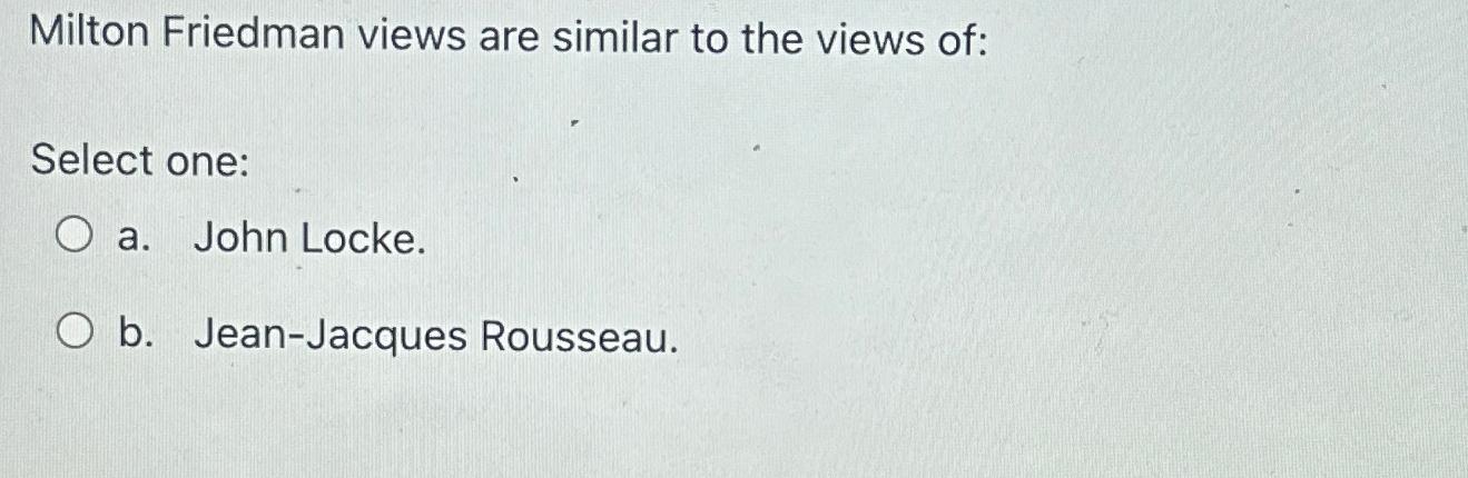 Solved Milton Friedman views are similar to the views | Chegg.com